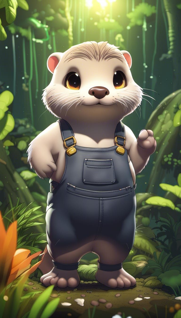 Super Cute Obese Chibi Farmer Otter wearing overalls, with Huge glowing ...