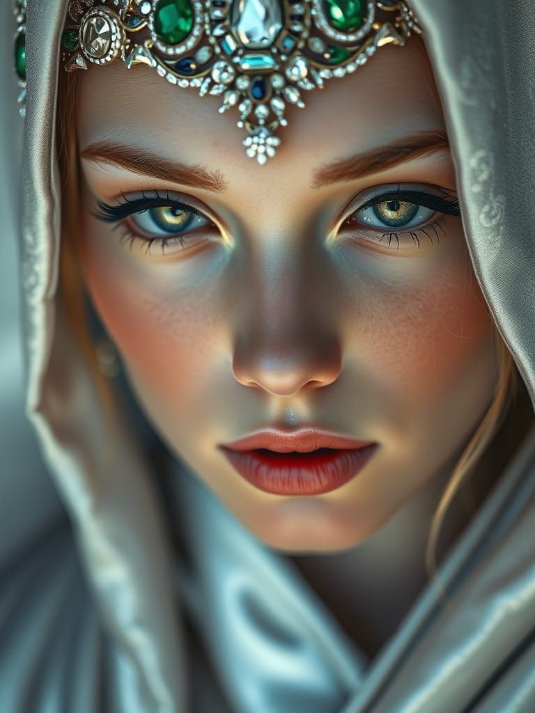 Hyperrealistic Close up of a beautiful celestial woman crying. Tears ...
