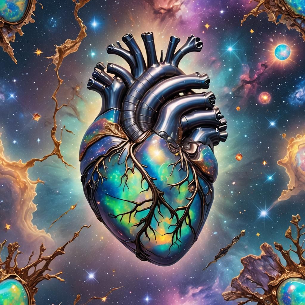Opal Crystal anatomical heart, Milky Way galaxy - AI Generated Artwork ...