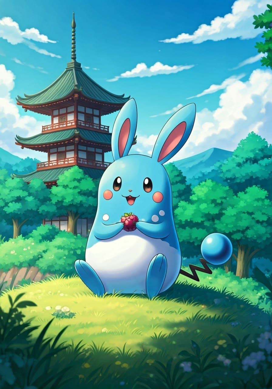 Pokemon series: #184 Azumarill - Azumarill Savoring Oran Ber...