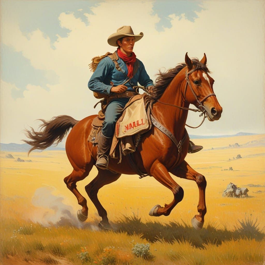 Pony Express - Galloping Cowboy Delivers Mail Across the Pr...