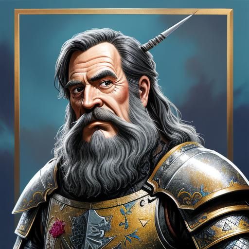 close-up caricature of a monty python Knight character with exaggerated ...