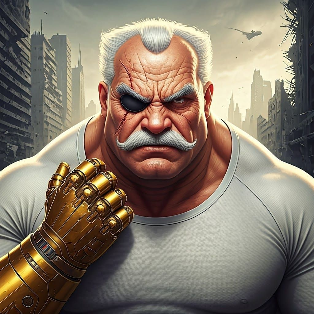 Bulky Middle Aged Warrior in Futuristic Ruins - AI Art