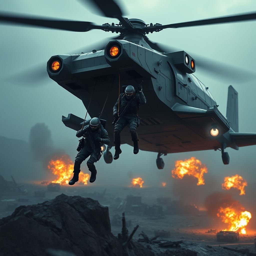 Gritty Military Battle Unfolds from Futuristic Cho... - AI Art