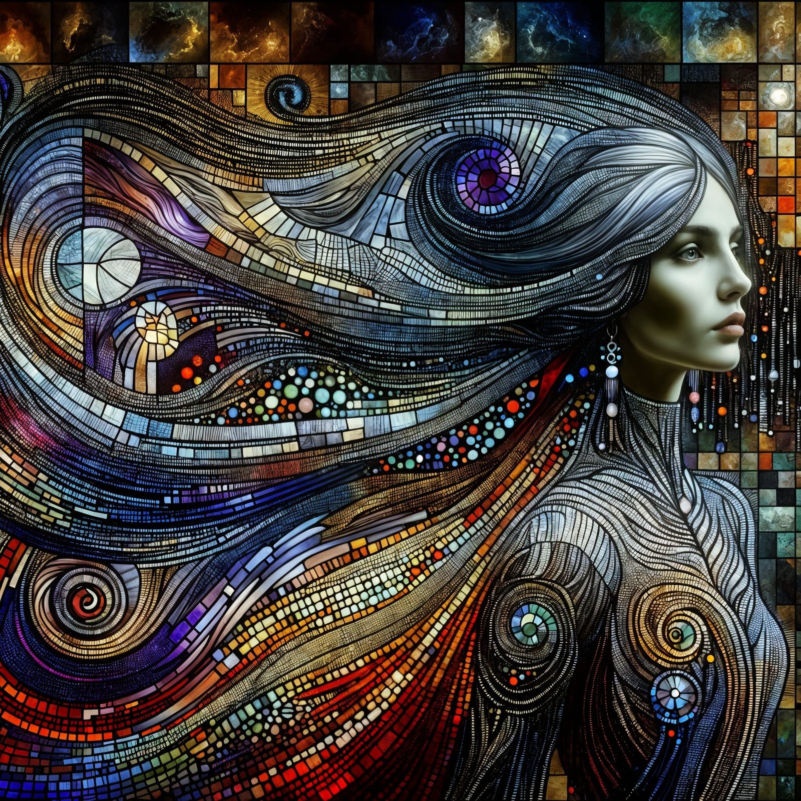 Psychedelic, intricate Dada art, delicate glass string art