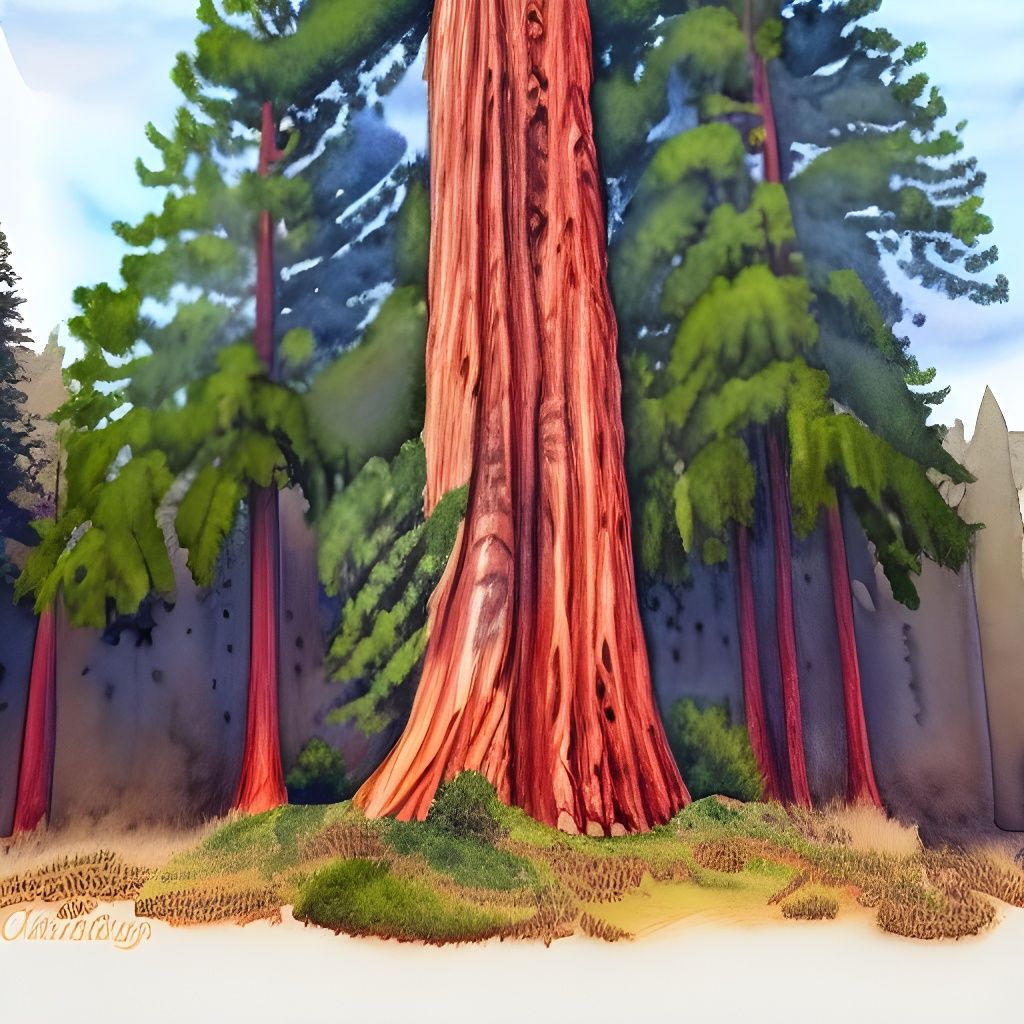 Giant Californian Redwood, detailed watercolor and pen - AI Generated ...