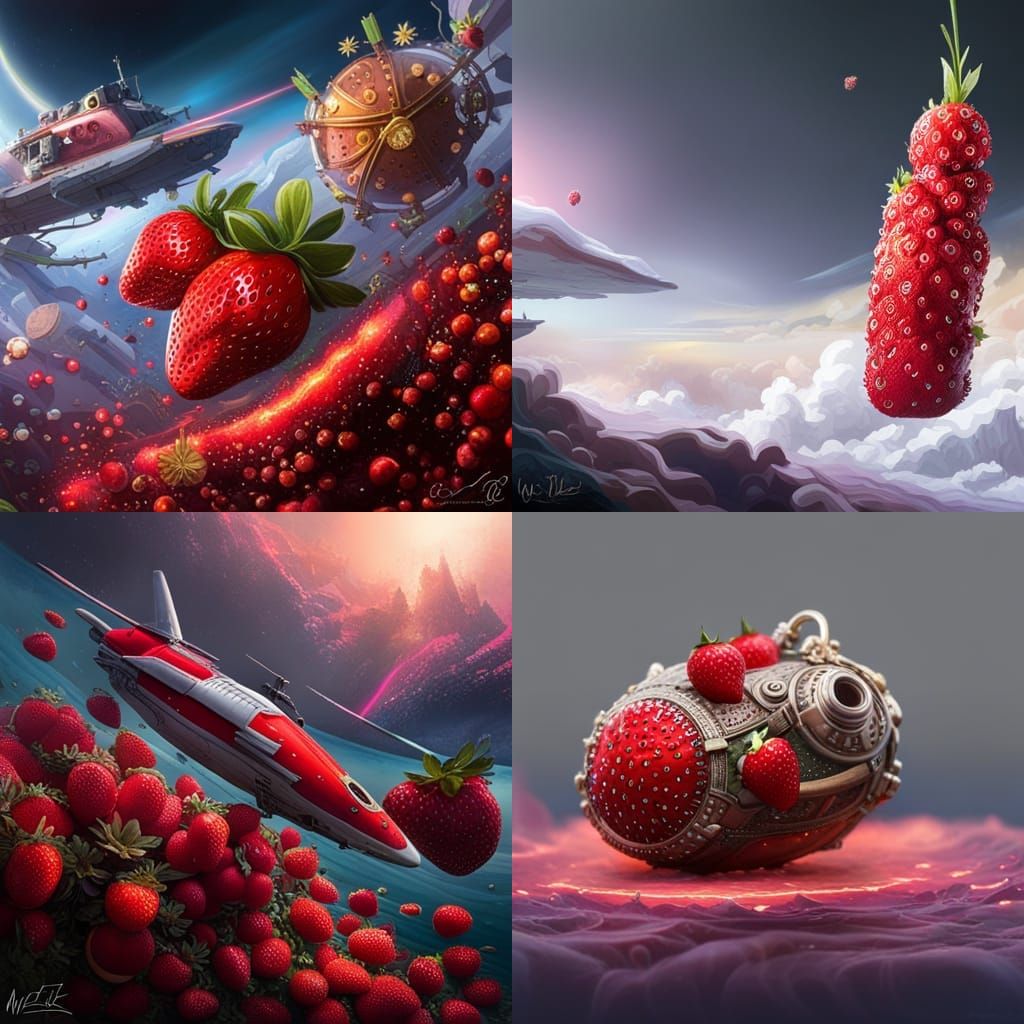 "Exploding strawberries falling from the sky!!!" “Detailed + beautiful ...
