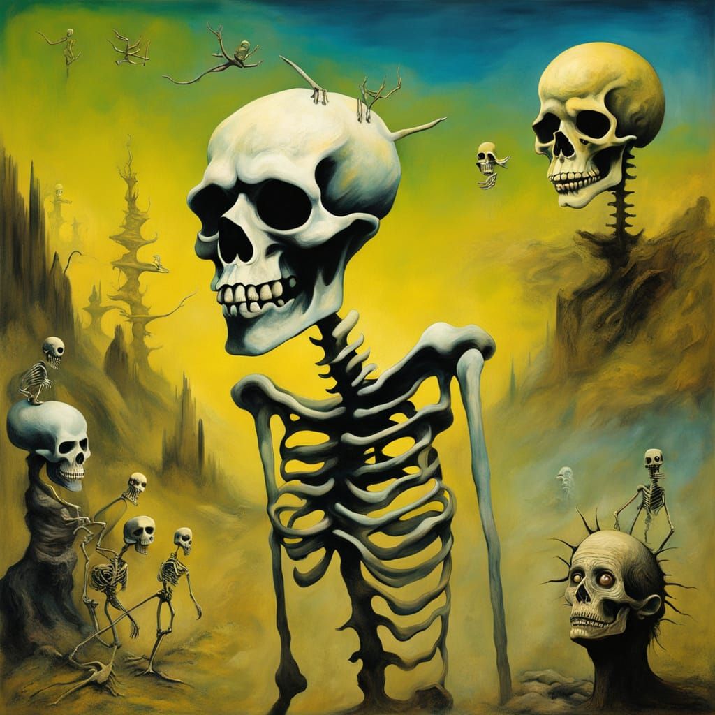 Surrealist Skeleton in a Melting Nightmare Scene - AI Art