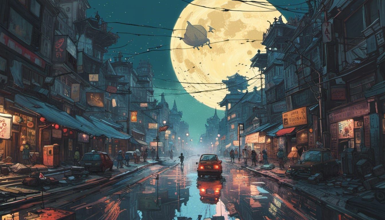 "Moonlight Road" - AI Generated Artwork - NightCafe Creator
