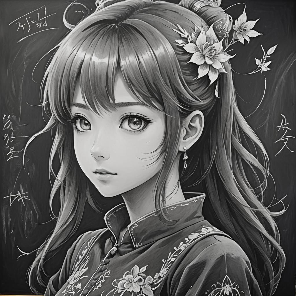 (chalk art) on a blackboard of a beautiful anime woman - AI Generated ...
