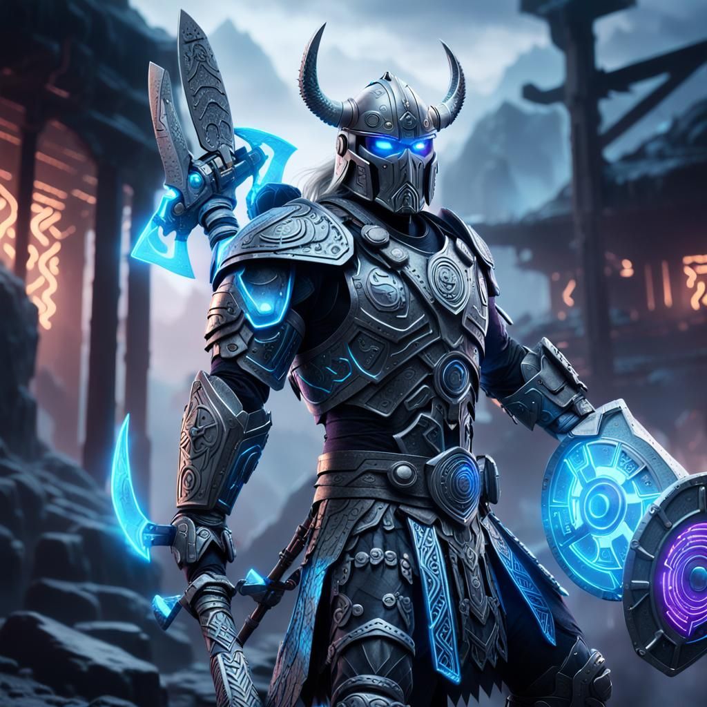 Robot Viking warrior - Cyberpunk Robot Viking Warrior in Ep...