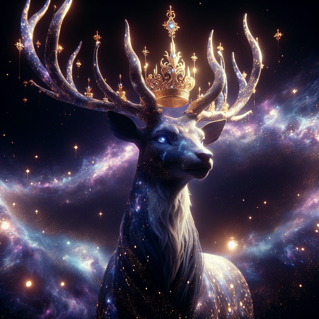 A celestial skin stag wearing a golden crown, for stag on twitch 💜