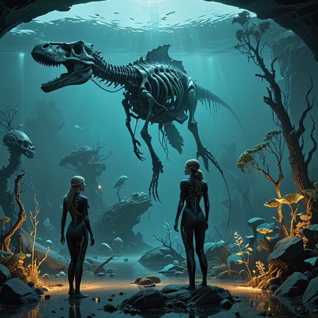 Saurus - Surreal Aquarium Scene with Plesiosaurus Skeleton