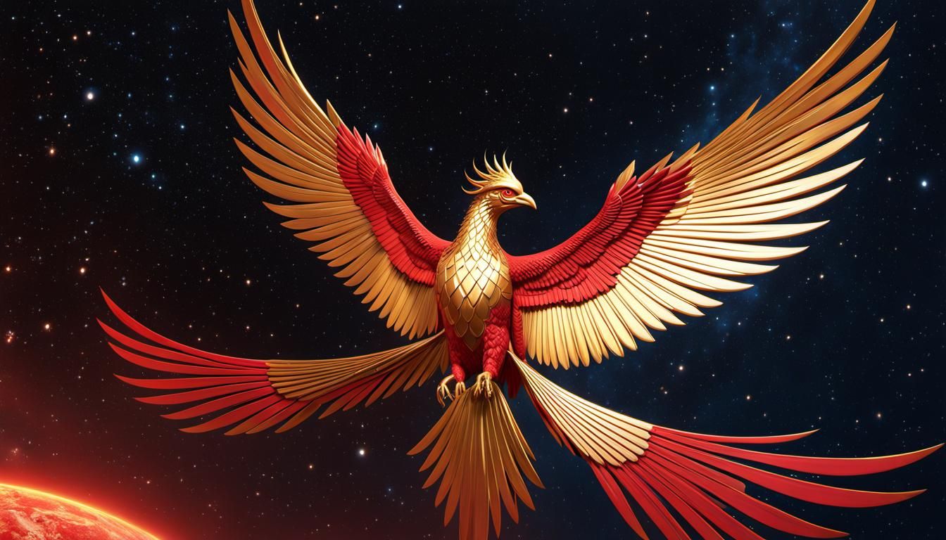 Galactic Phoenix, Pharaonic patterns, atmospheric, highly detailed and intricate, hyper ...