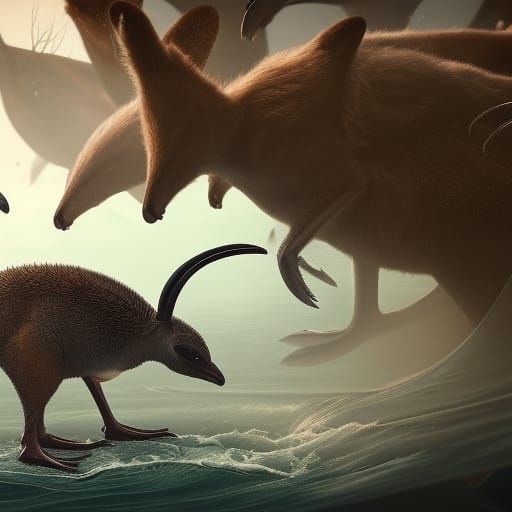 mutant kangaroo swimming with surreal penguins - AI Generated Artwork ...