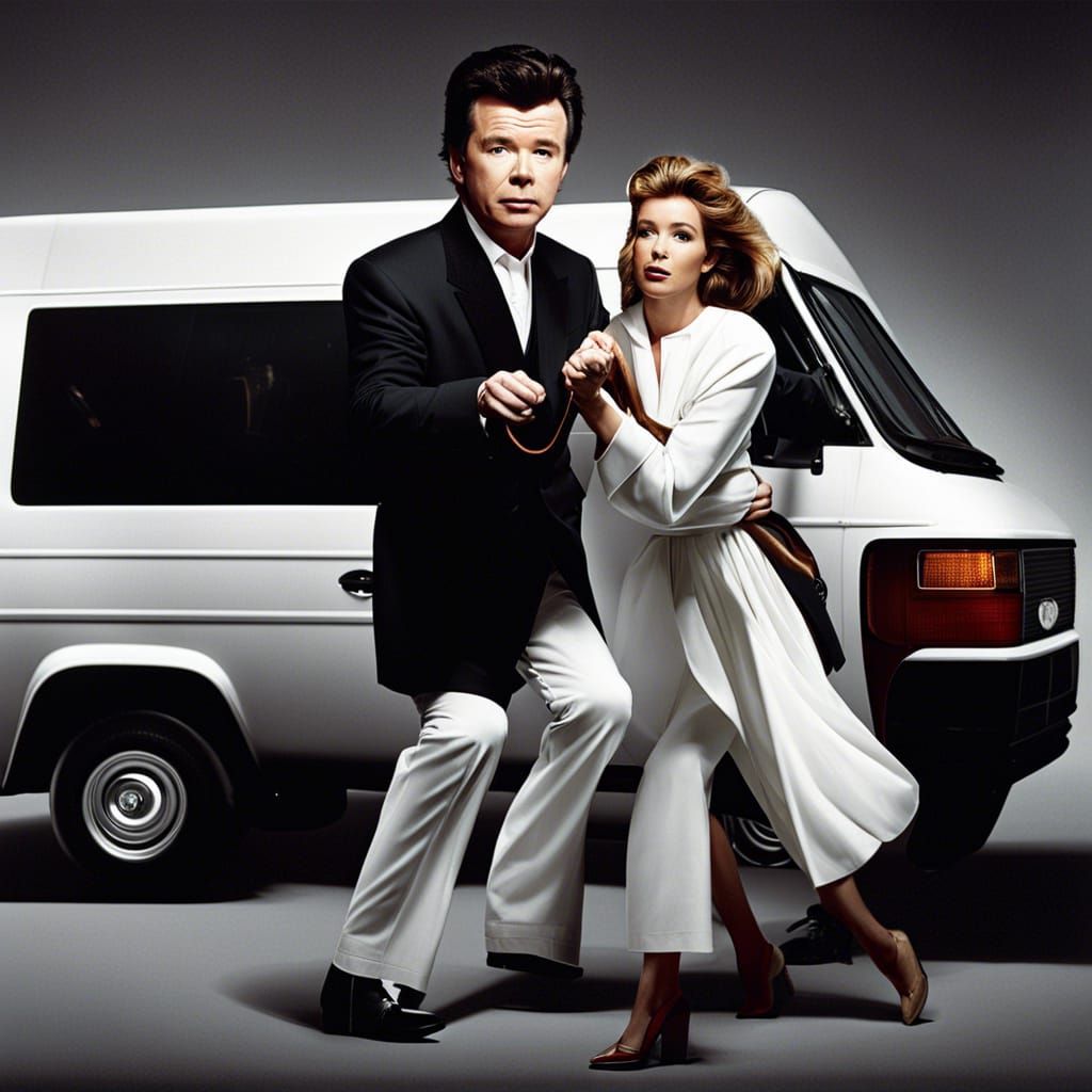 Rick Astley kidnapping some woman into a white van because he’s never ...