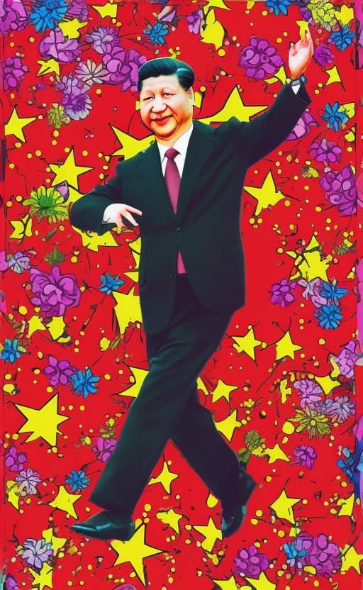 President Xi Jinping disco dancing, pop art, flowers - AI Generated ...