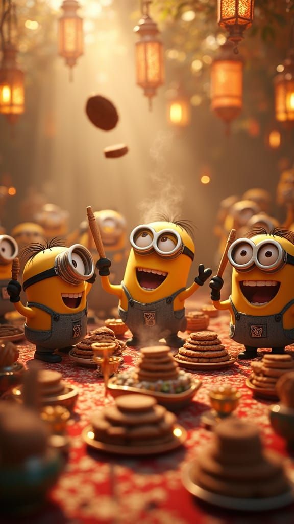 Minions Celebrate Vibrant Eid Party with Whimsical... - AI Art