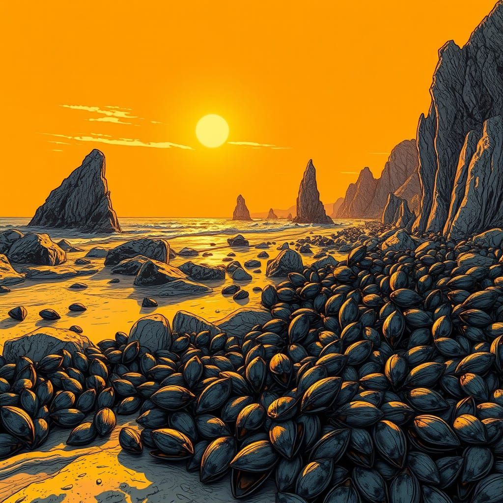 mussels on a beach in Comodoro Rivadavia