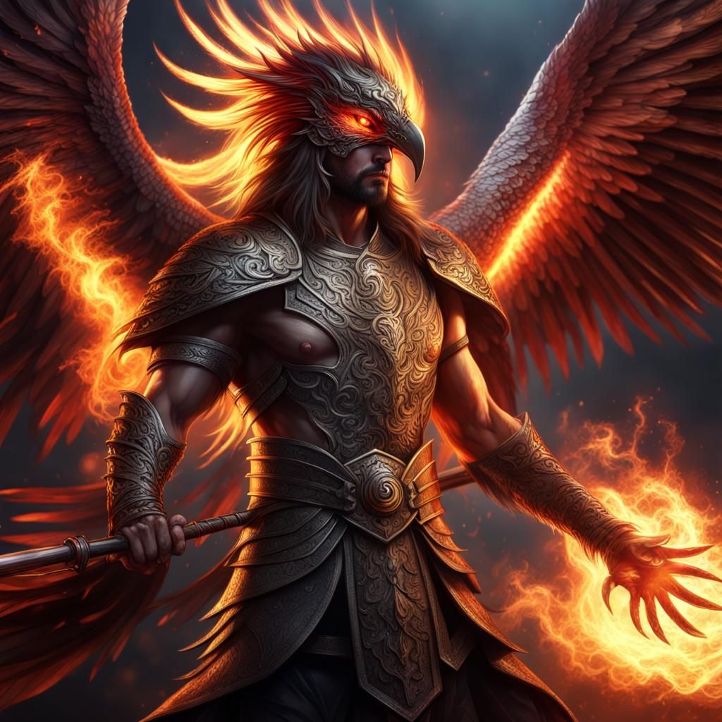 Mystical phoenix male warrior, hyper realistic dark fantasy concept art ...