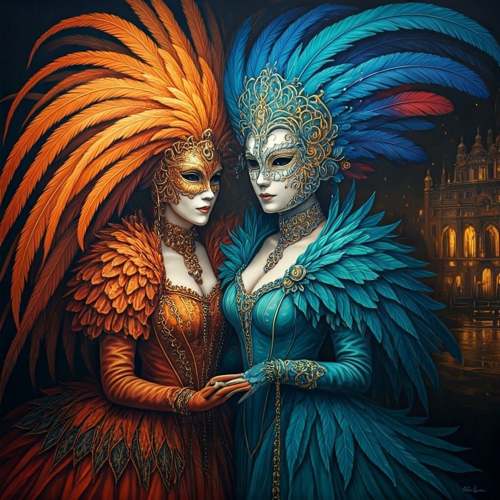 Resplendent festival OF masks, feathers, WOMEN IN costume, Venice-Italy ...