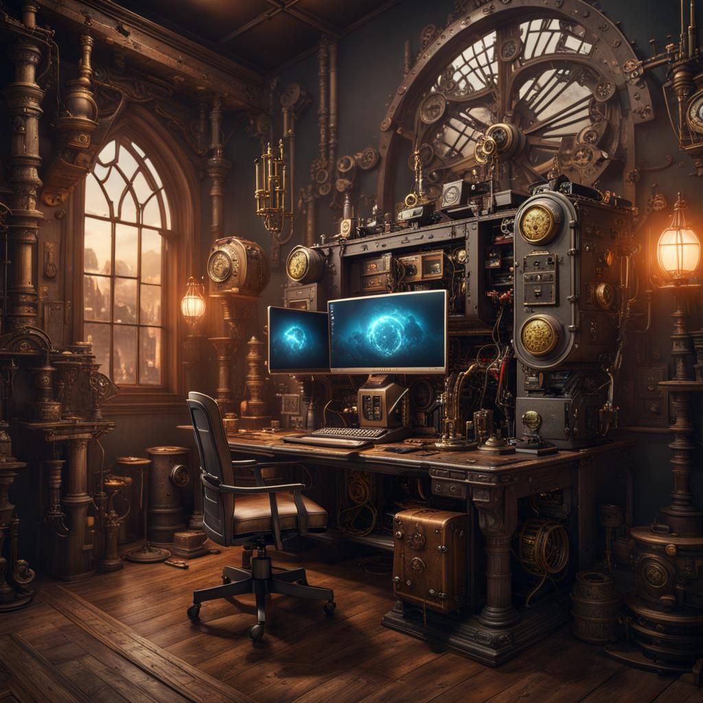 Steampunk Gaming PC Setup - AI Generated Artwork - NightCafe Creator
