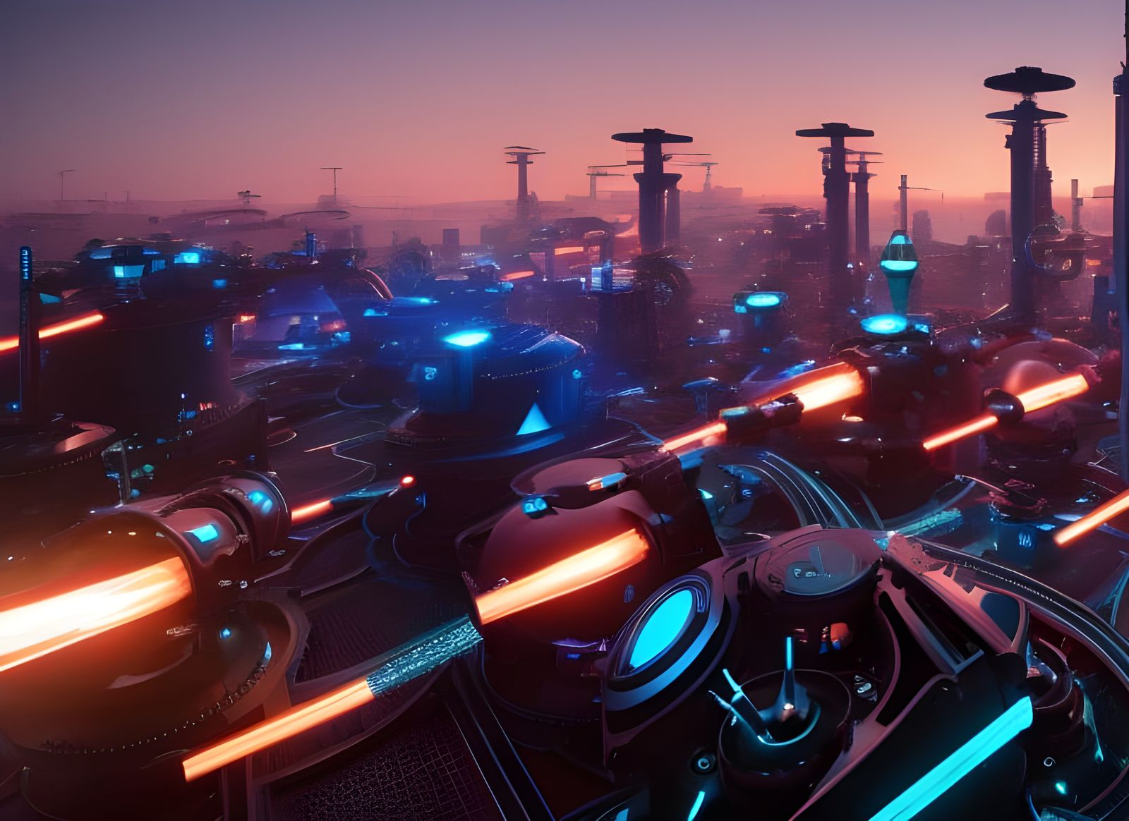 Drone shot of the machine planet where a machine intelligence lives ...