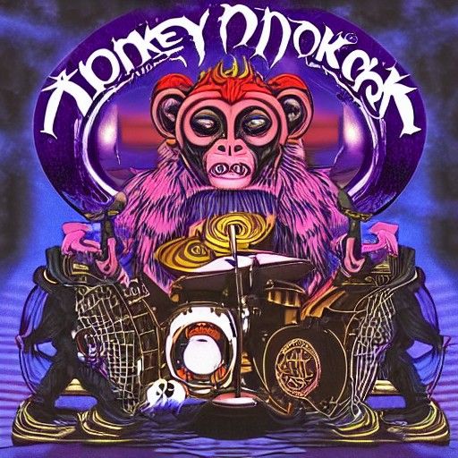 Monkey satan with drummachine , clockpunk auroracore aetherpunk ...