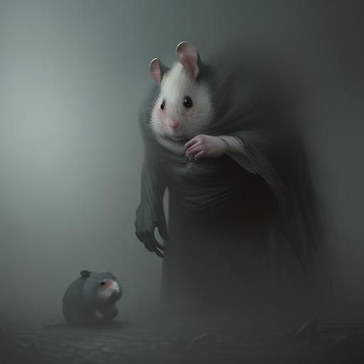 Creepy hamsters out in the fog dark horror deformed body - AI Generated ...