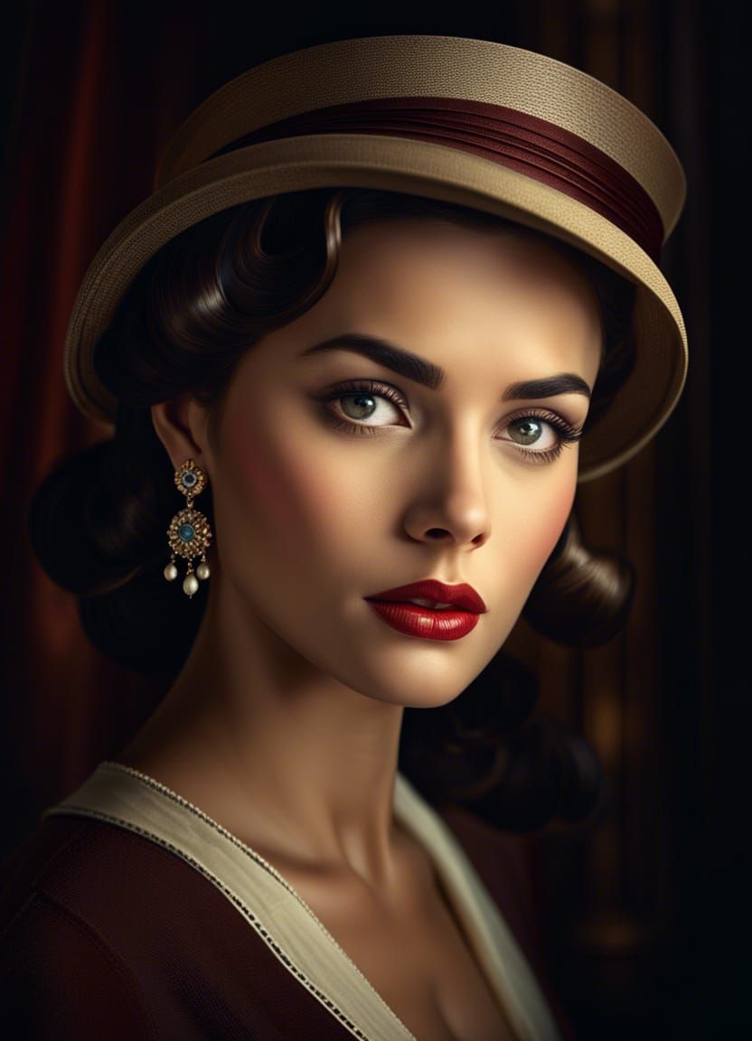 ultrarealistic vintage beautiful woman, dainty, exquisite facial ...