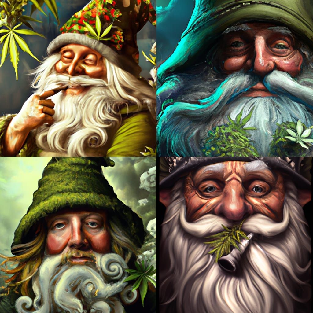 ultra detailed high resolution gnome with cannabis marijuana beard and hat - AI Generated ...