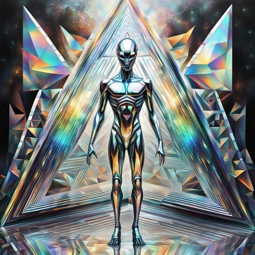 Full body portrait of a Holographic film of a see-through, transparent ...