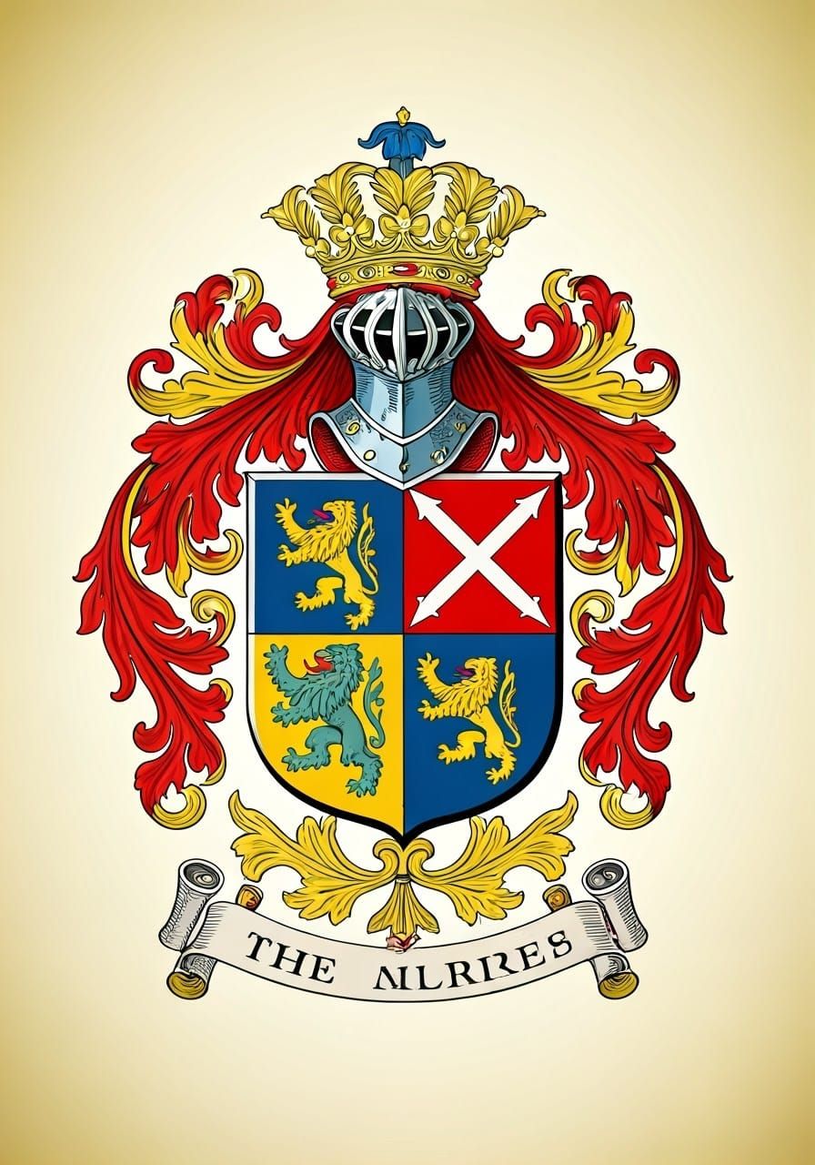 Complex heraldic shield showing the arms of many i... - AI Art