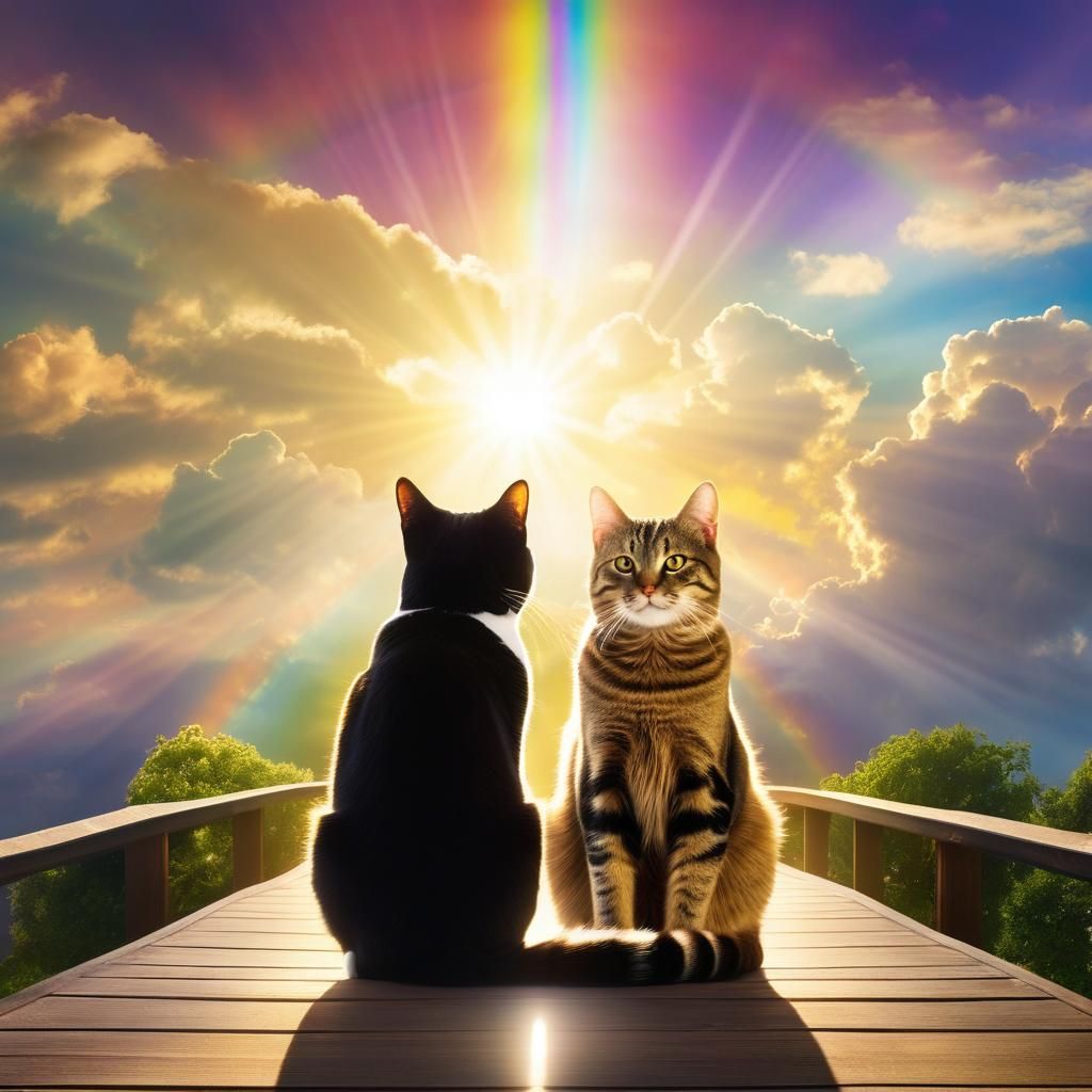 Two cats meeting on the Rainbow Bridge - AI Generated Artwork ...