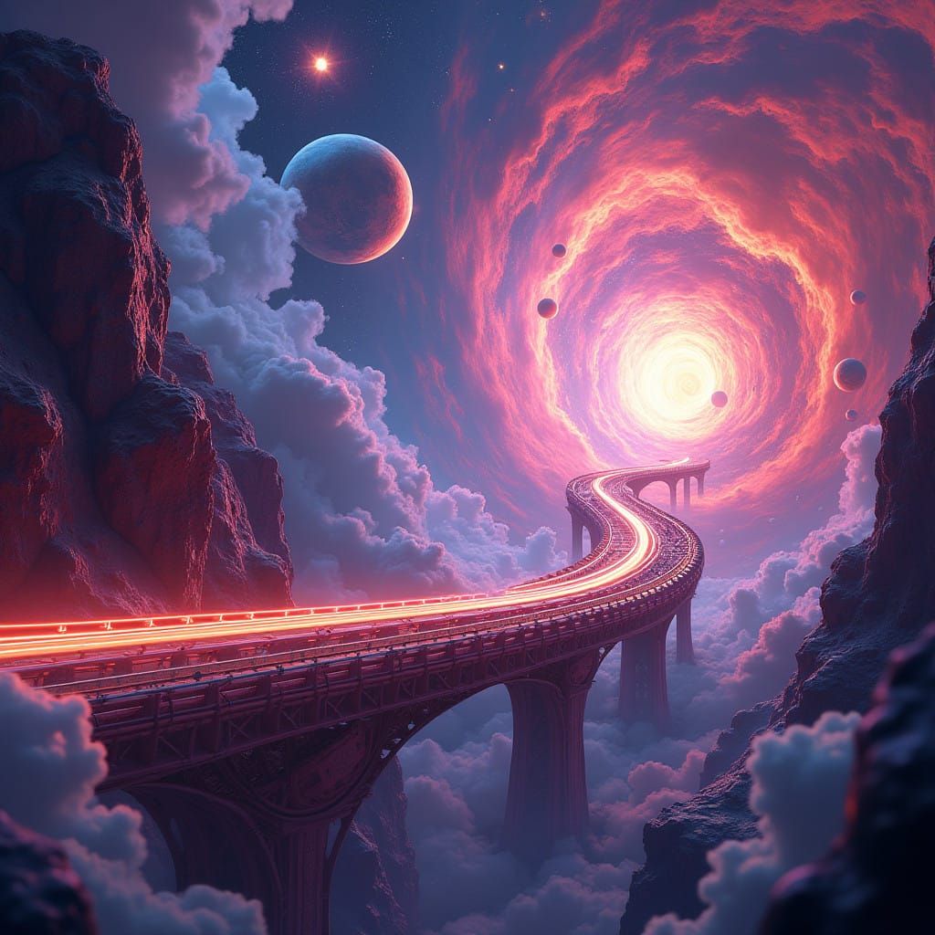 Cosmic Rollercoaster Odyssey in Vibrant, Glowing H... - AI Art