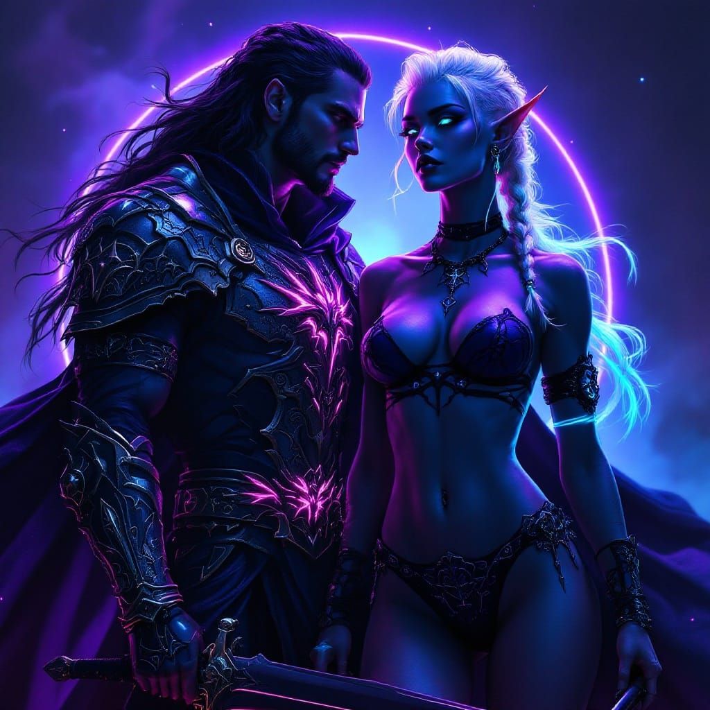 Gothic Paladin and Dark Elf Rogue Stand Together i... - AI Art