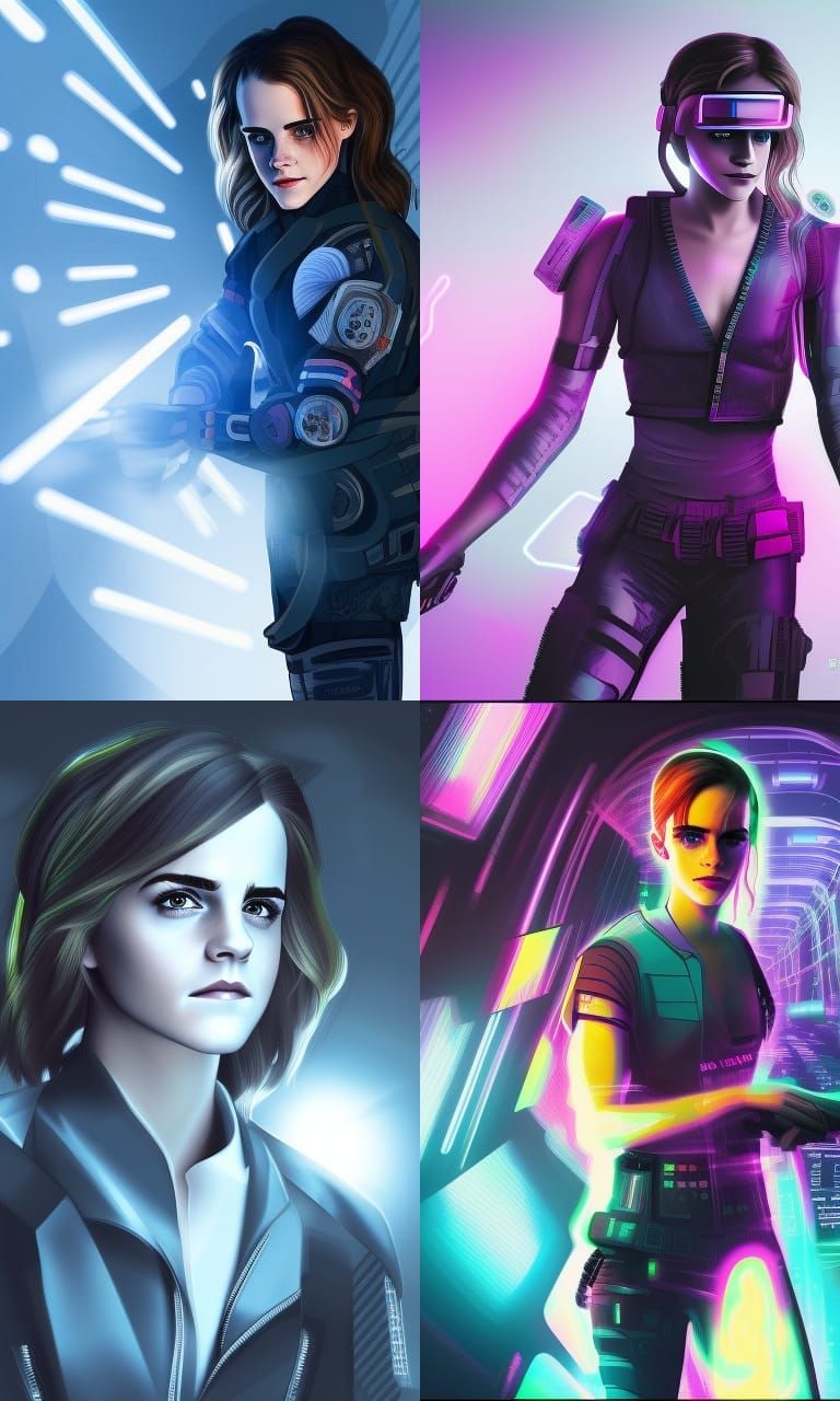 Emma Watson as cyberpunk soldier dynamic lighting digital illustration ...