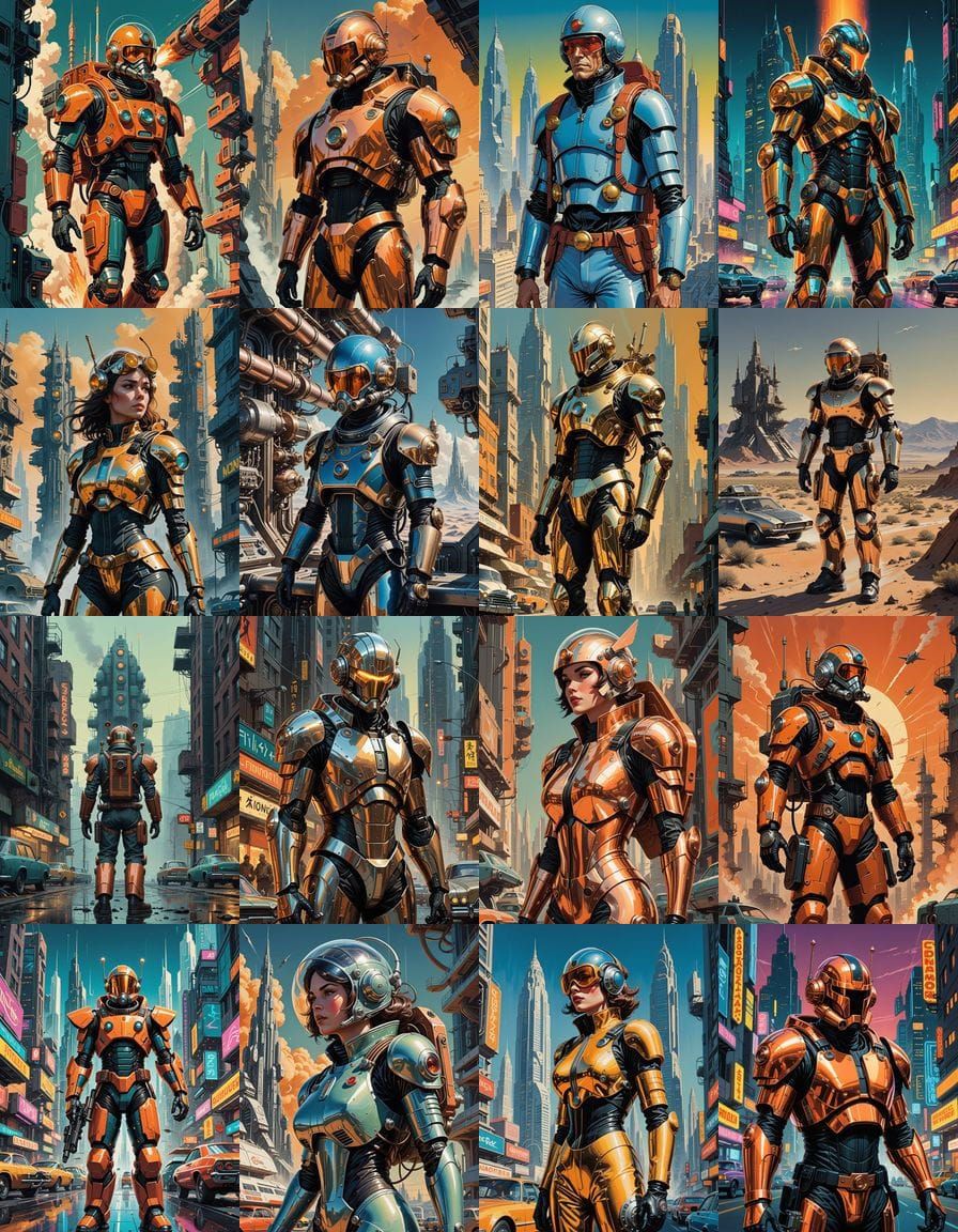 Atompunk Warrior in Retro-Futuristic Armor - AI Art