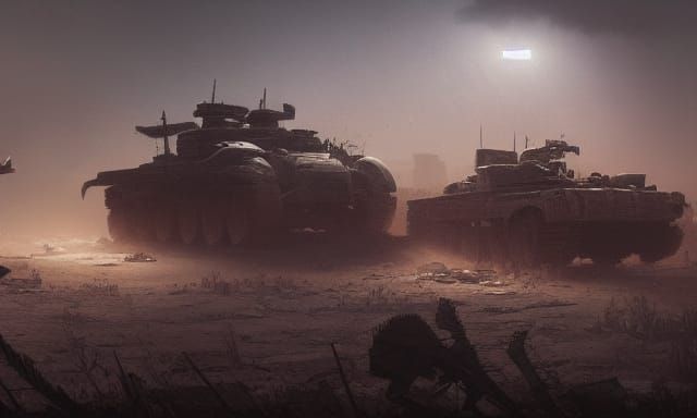 Abandoned Tank Desert Dystopia Apocalypse With Plants Wreckage Relics ...