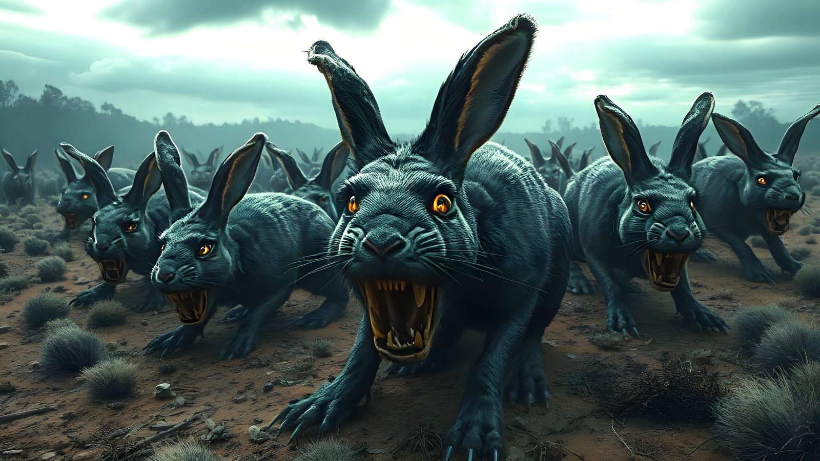 Mutant carnivorous rabbits overrun the land (inspired by the novel "The ...