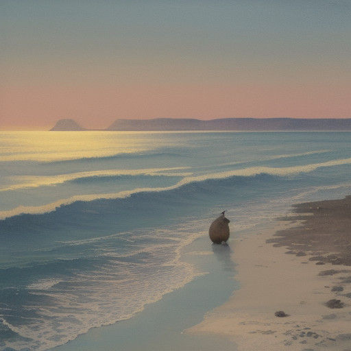 Soviet Mouse in Warm Sunset on Seaside Beach - AI Art