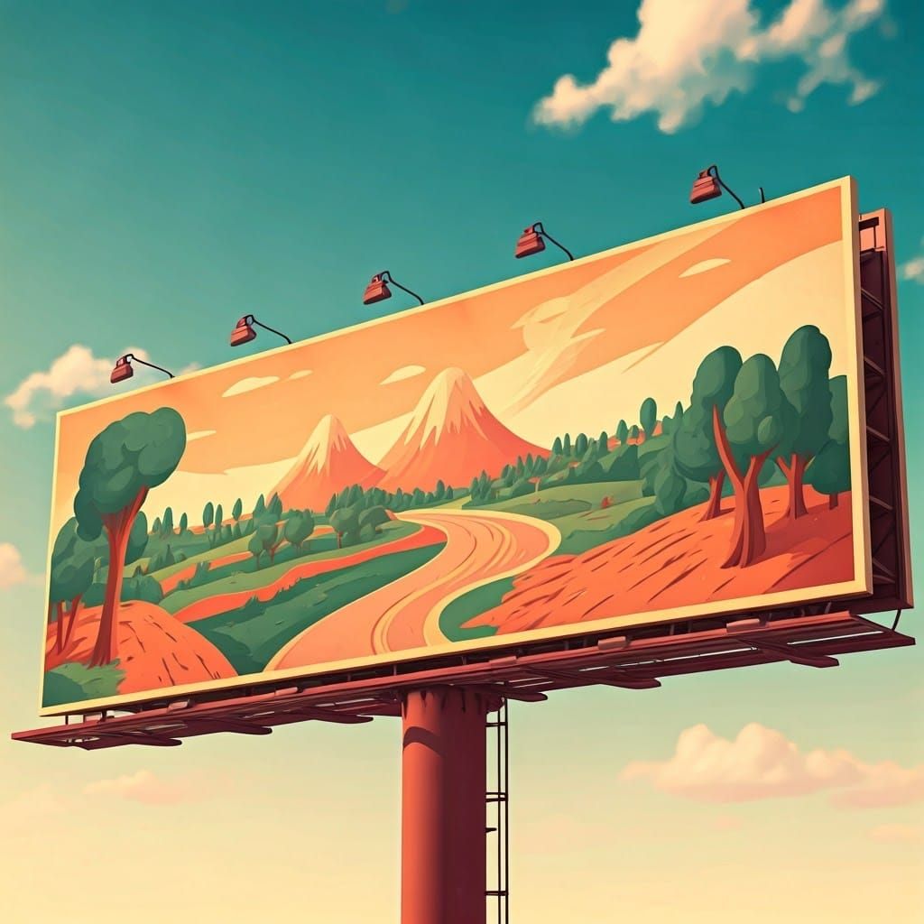 A silly billboard - Vibrant Retro Billboard in Whimsical Ill...