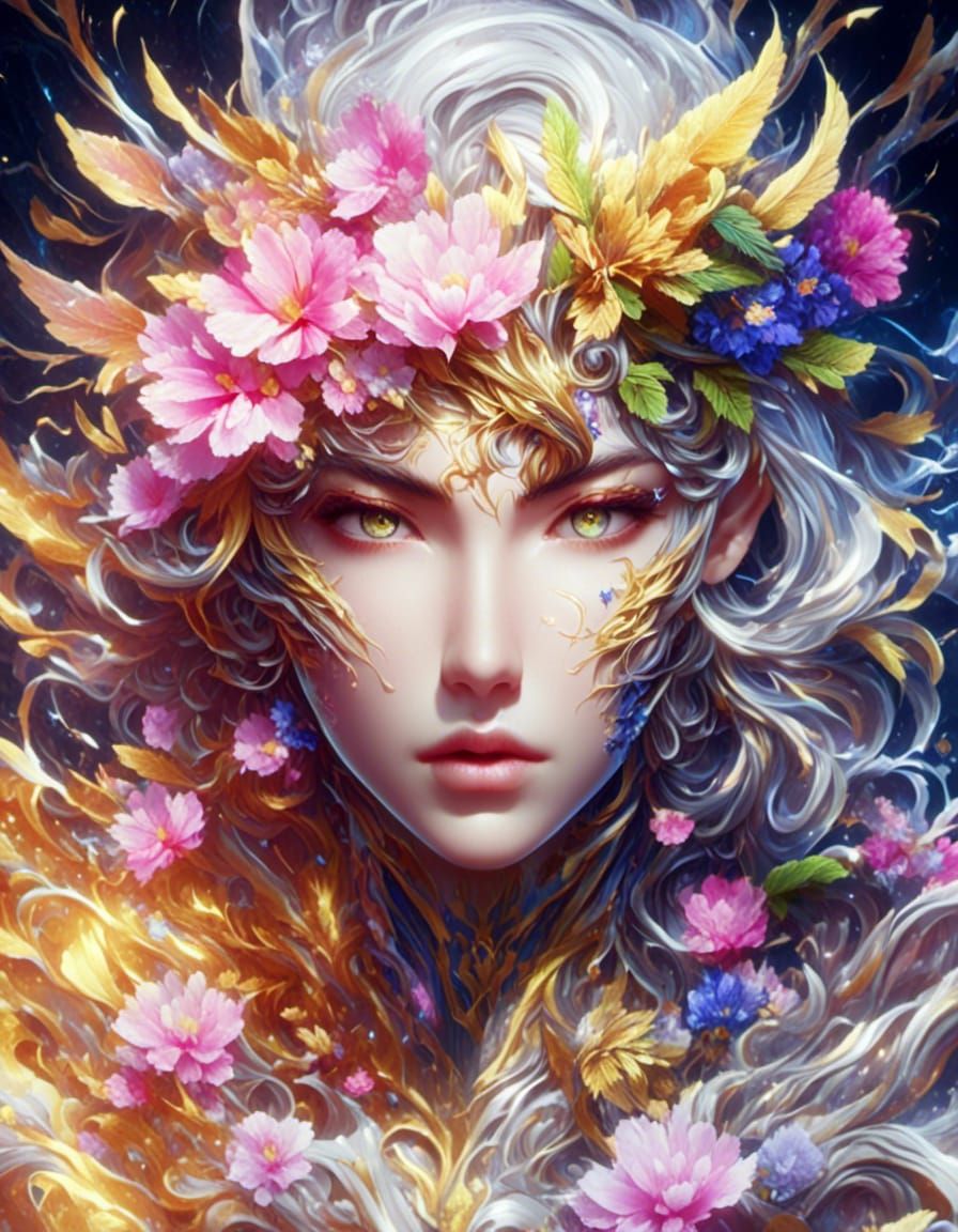 hybrid of a nature elemental and a night elemental human (one head and ...