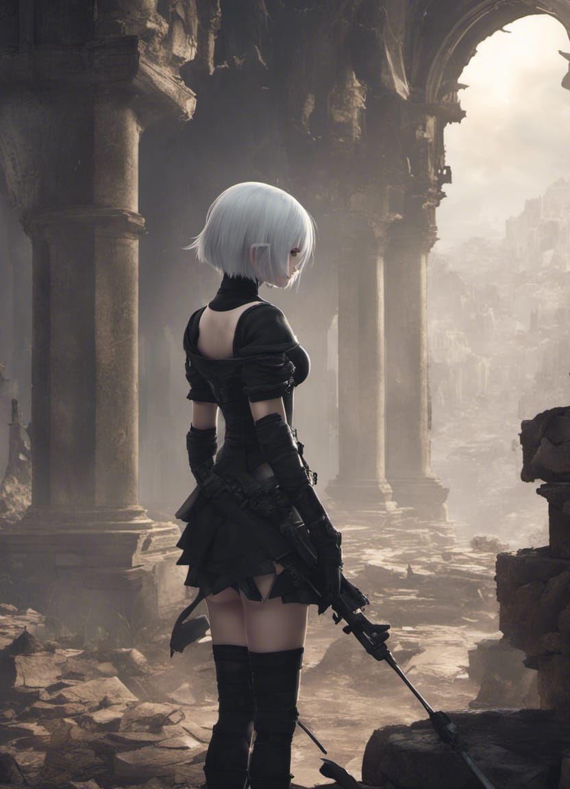 Readied Resolve 2B, Rest Over, Weapon in Hand - AI Generated Artwork ...