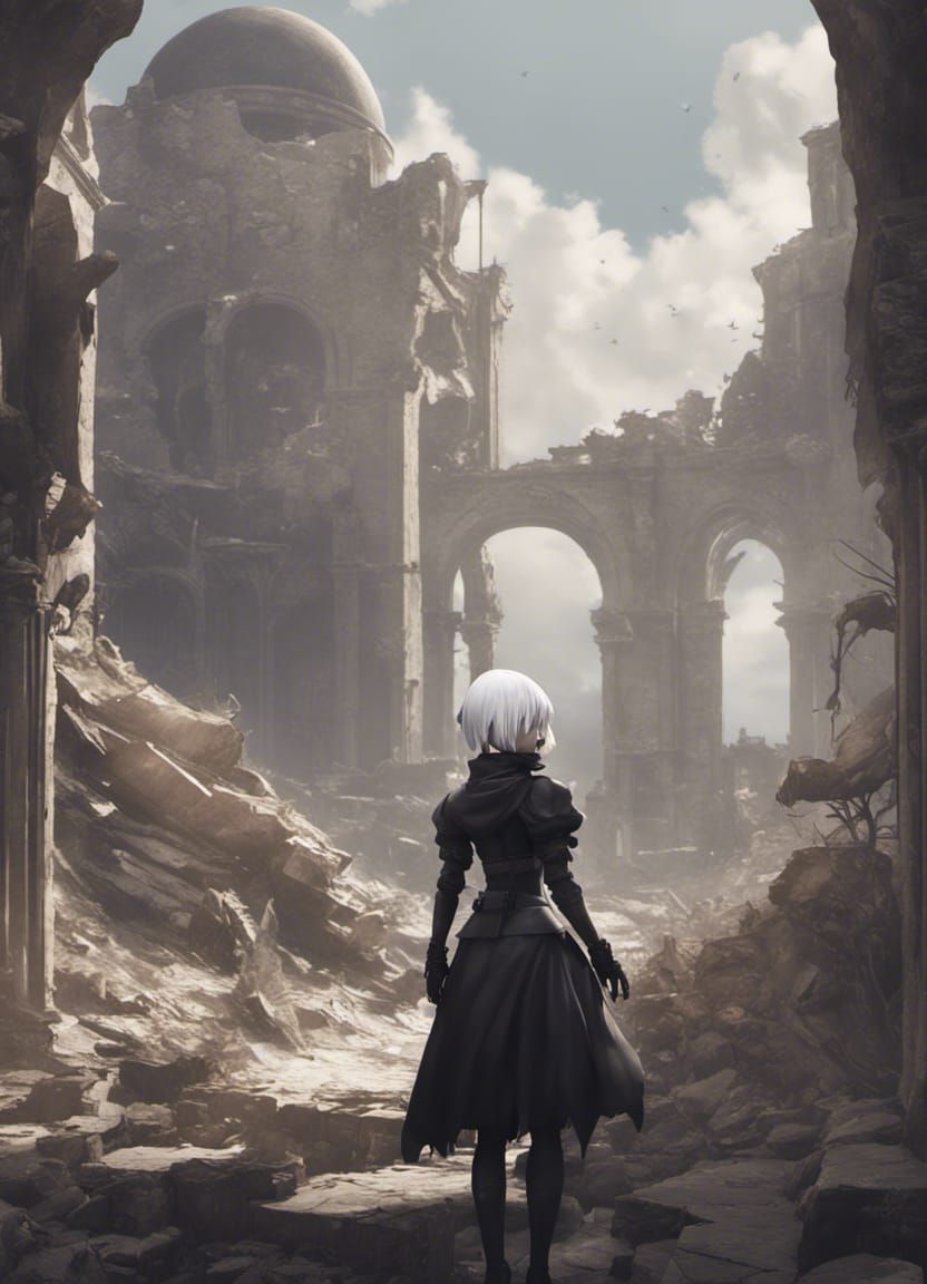 Silent Steps 2B Ventures Into the Ruins - AI Generated Artwork ...