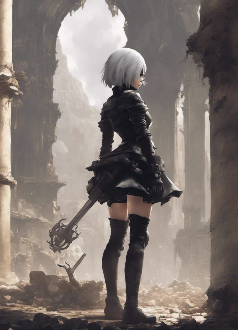 Amidst the Echoes 2B Explores the Sprawling Ruin - AI Generated Artwork ...