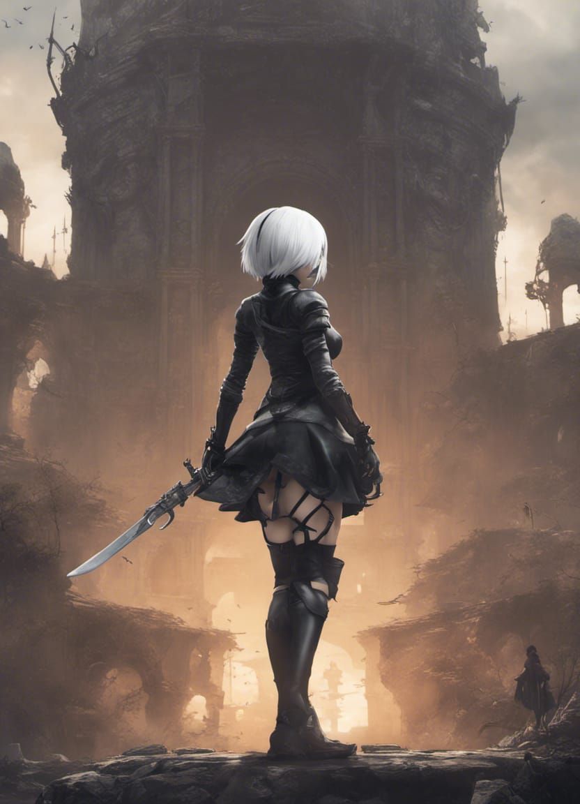 Approaching the Abyss 2B Confronts the Imposing Ruin - AI Generated ...