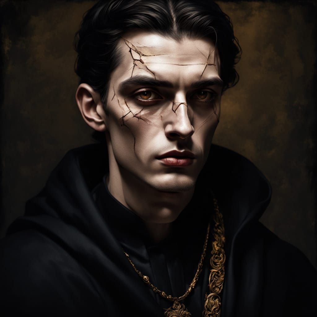 Gothic Young Man in Frayed Jesuit Robes - AI Art