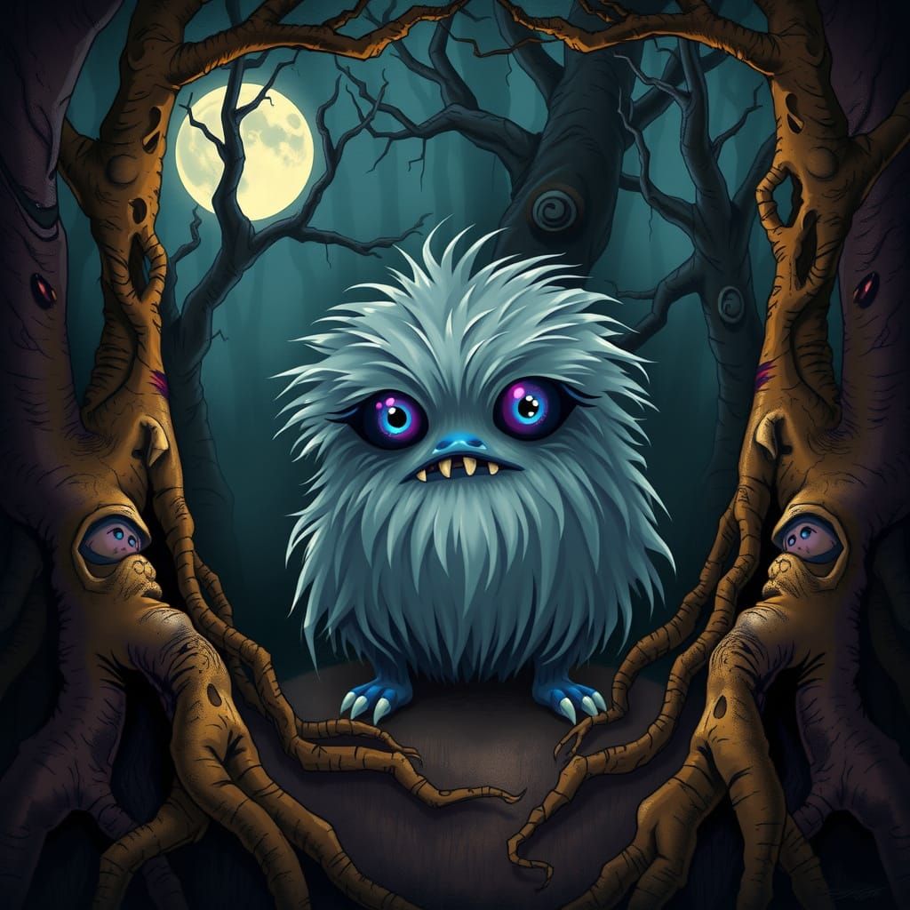 Gray Berry Monster Foo - Whimsical Gray Creature in Moonlit ...