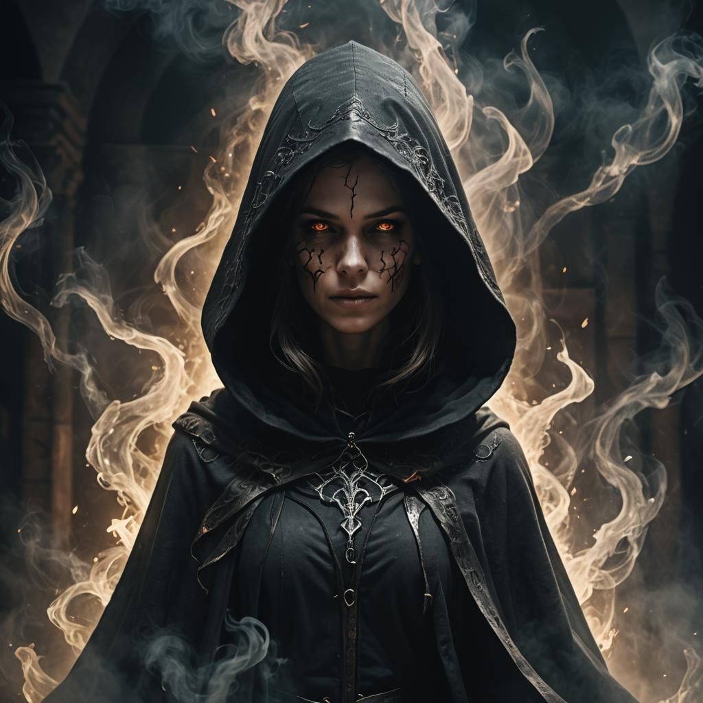 Ethereal Demon Maiden in Dark Fantasy Attire - AI Art